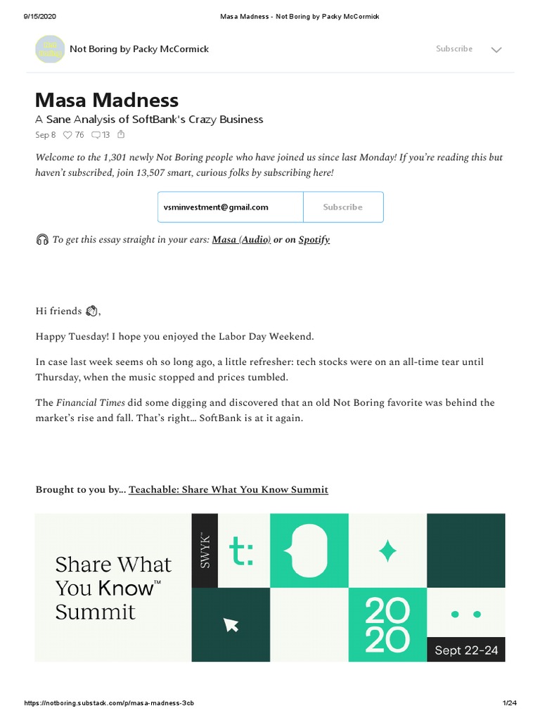 Masa Madness - Not Boring by Packy McCormick | PDF | Option (Finance ...