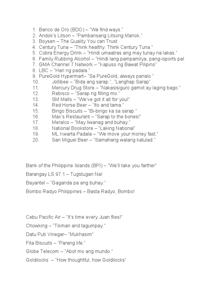 Slogan Quiz | PDF | Economy Of The Philippines | Metro Manila