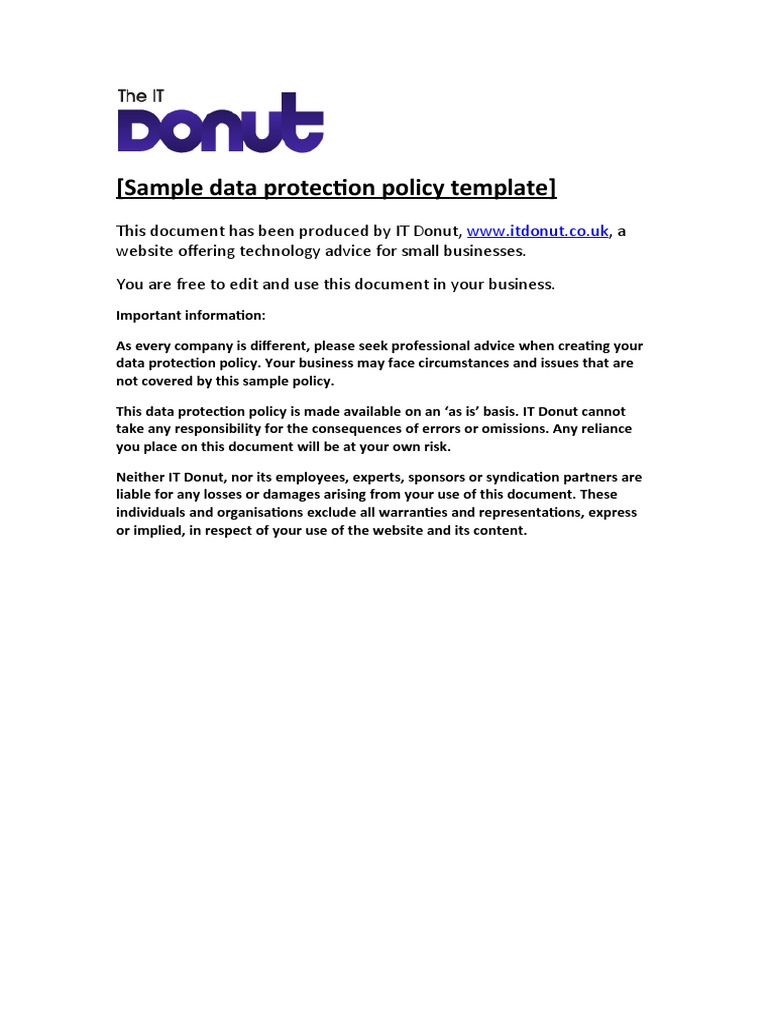 Sample Data Protection Policy Template | PDF | Information Privacy ...