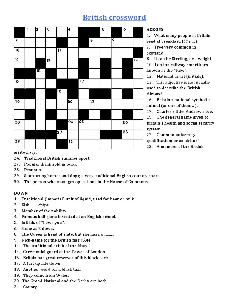 British Crossword | Download Free PDF | United Kingdom | Beverages