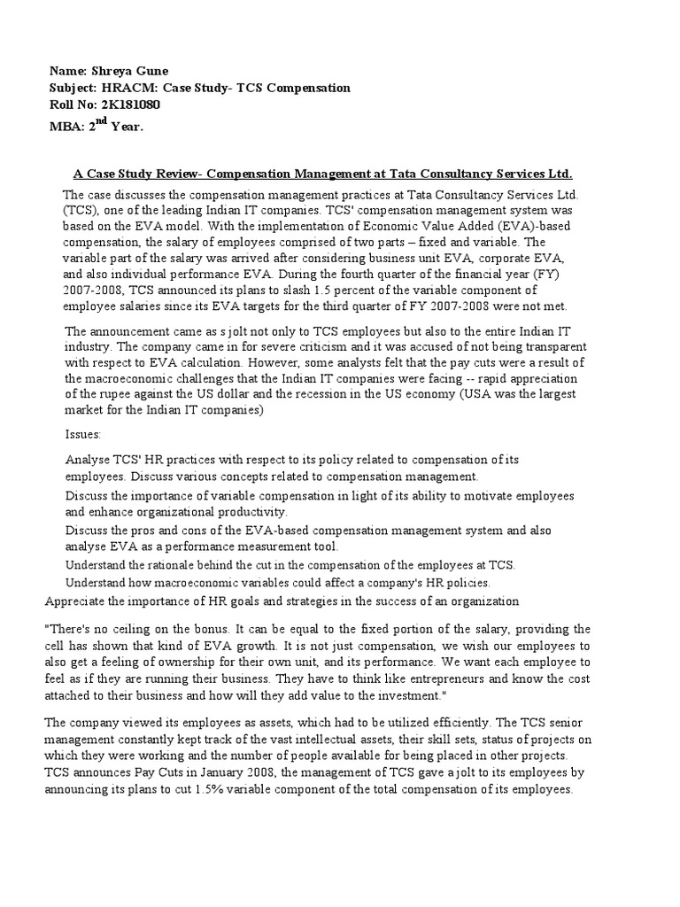 Analyzing TCS' Compensation Management Practices: A Case Study on the ...