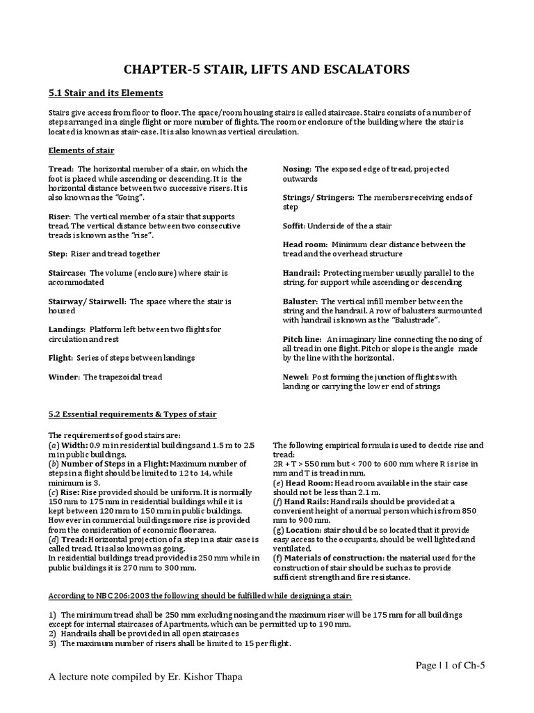 Chapter-5 Stair, Lifts and Escalators | PDF | Ladder | Stairs
