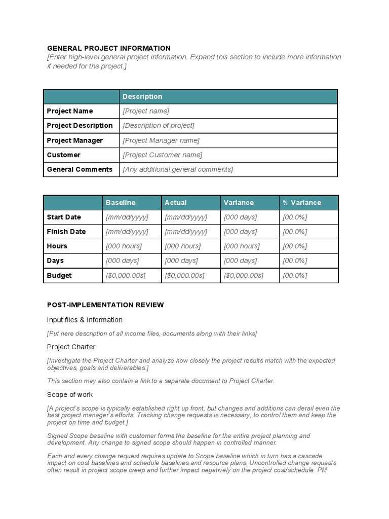 Template - Project Closure Report | PDF | Business | Business Economics