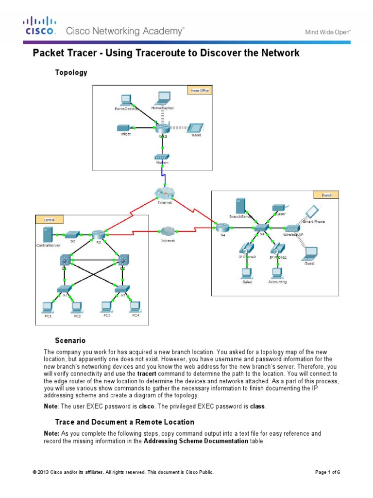 1.1.1.8 Packet Tracer - Using Traceroute To Discover The Network Instructions | PDF | Computer ...