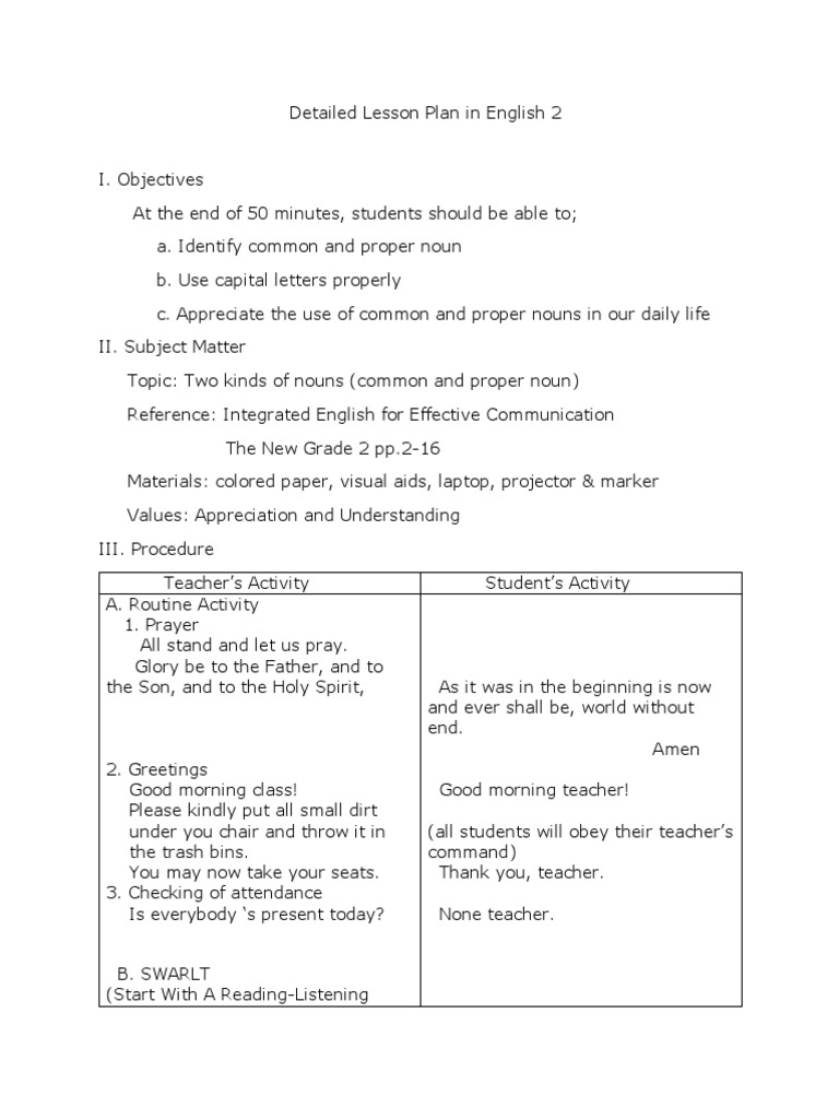Detailed Lesson Plan in English 2 | Download Free PDF | Noun | Classroom