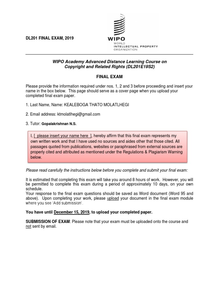 DL201E19S2 - Final Exam - StudentVersion | PDF | Copyright | Public Domain