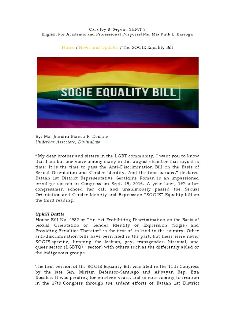 Divinalaw - Sogie Equality Bill | PDF | Equality Rights | Gender