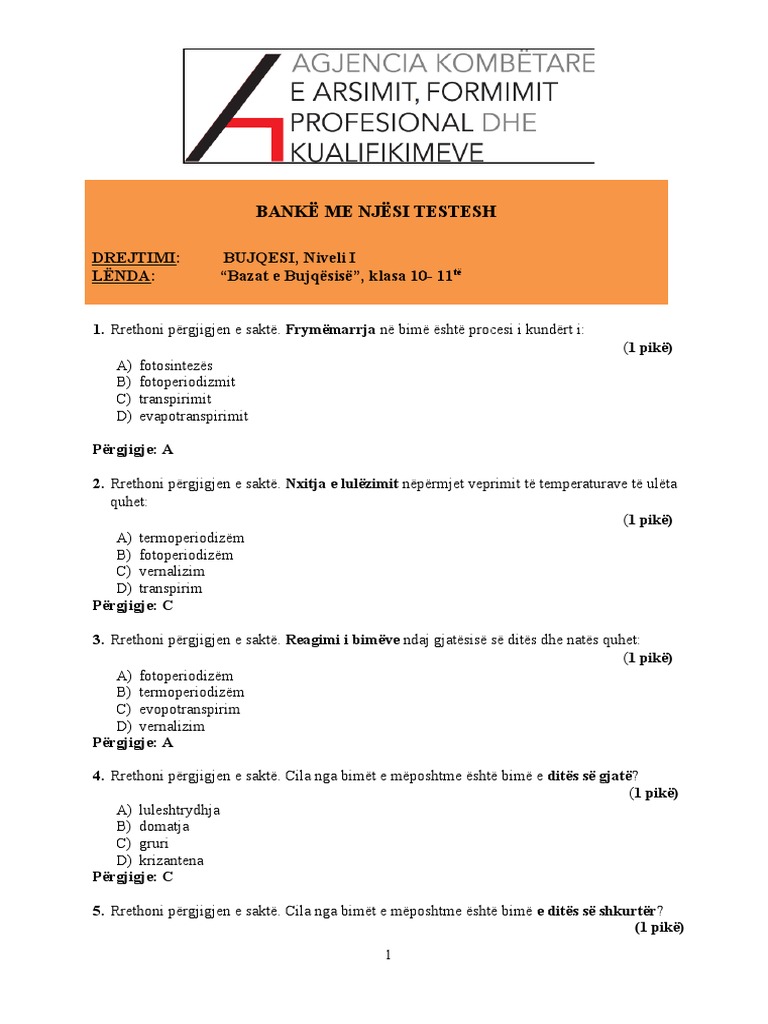 Bujqesi Niv. I 1 | PDF