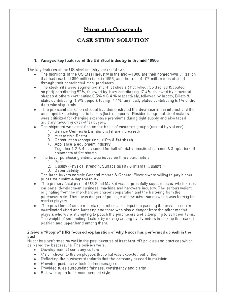 Nucor Case Study | Download Free PDF | Steel Mill | Rolling (Metalworking)