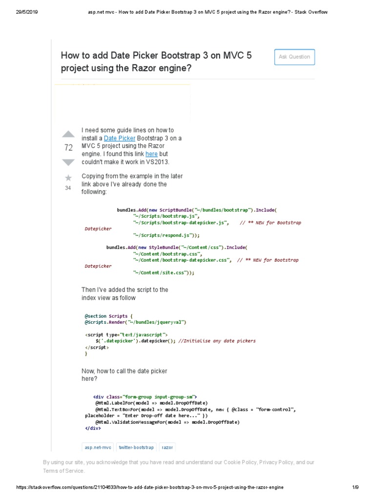 Mvc How To Add Date Picker Bootstrap 3 On Mvc 5 Project Using The