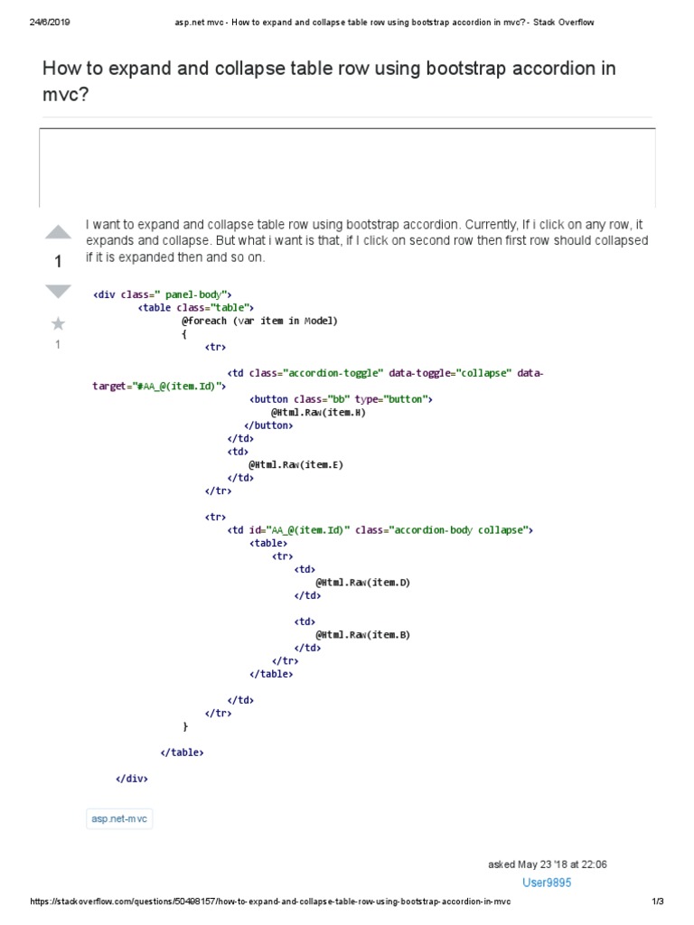 Mvc How To Expand And Collapse Table Row Using Bootstrap Accordion In Mvc Stack Overflow
