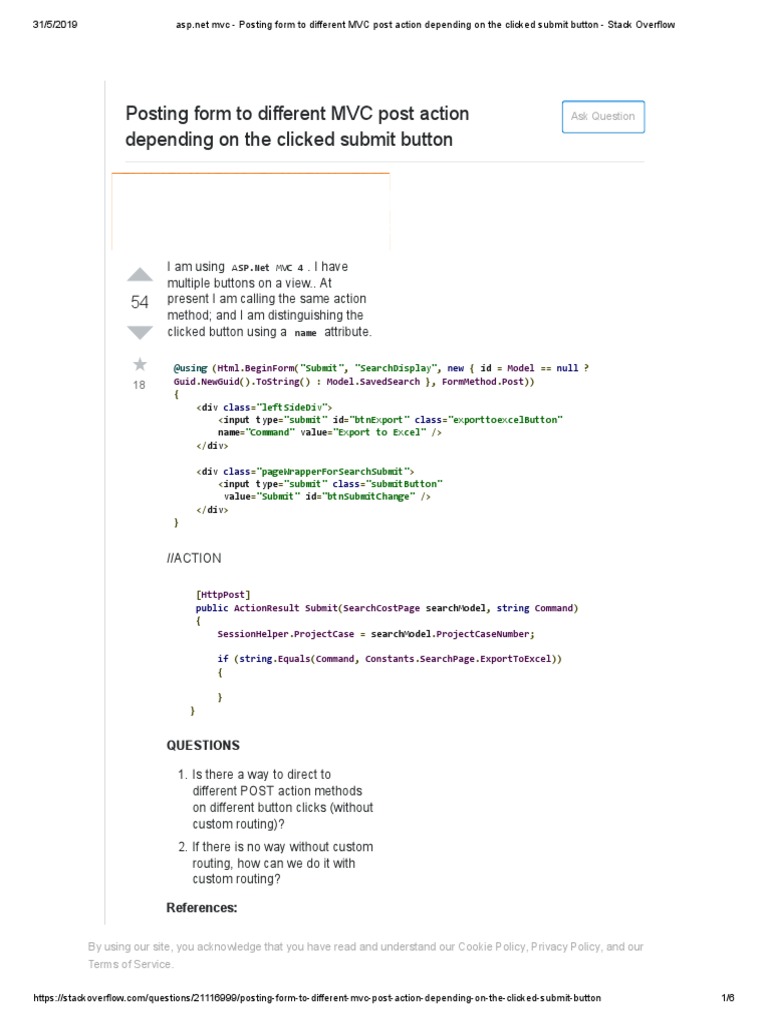Mvc Posting Form To Different Mvc Post Action Depending On The Clicked Submit Button Stack
