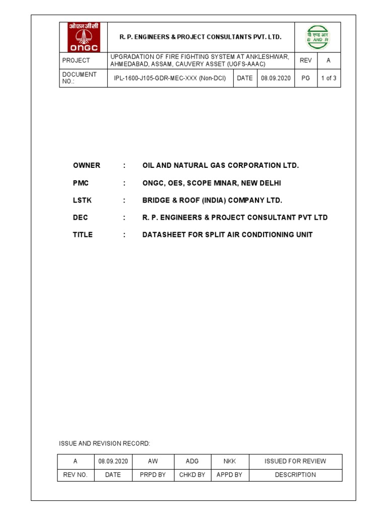 Split AC Datasheet for Fire System Upgrade | PDF | Air Conditioning ...