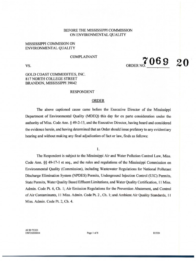 Gold Coast MDEQ 2020 Order | PDF | Sanitary Sewer | Clean Water Act