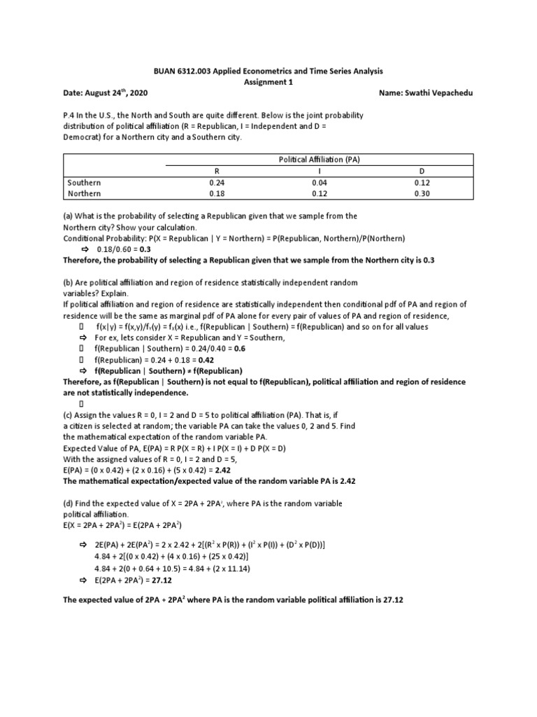 Assignment 1 | PDF | Variance | Standard Deviation