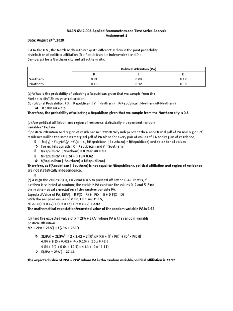 Applied Econometrics & Time Series Analysis Homework 1 | PDF | Variance | Standard Deviation