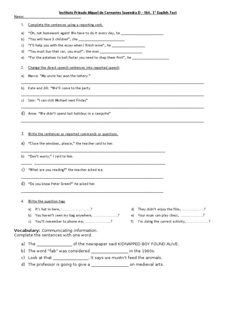 1º Grammar Test 2º NP 2010 | PDF