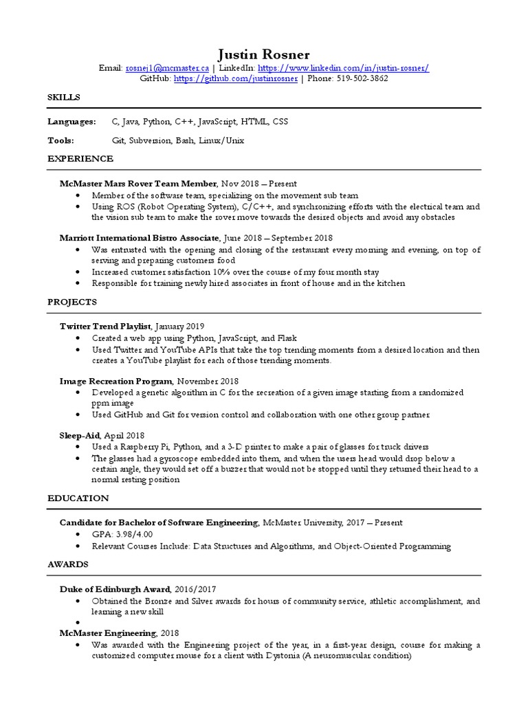 Justin Rosner: Rosnej1@mcmaster - Ca | PDF | Python (Programming ...
