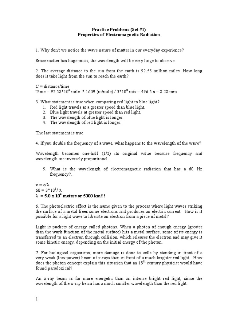 Practice Problem Set 1 Electromagnetic Radiation | PDF | Photoelectric Effect | Electronvolt