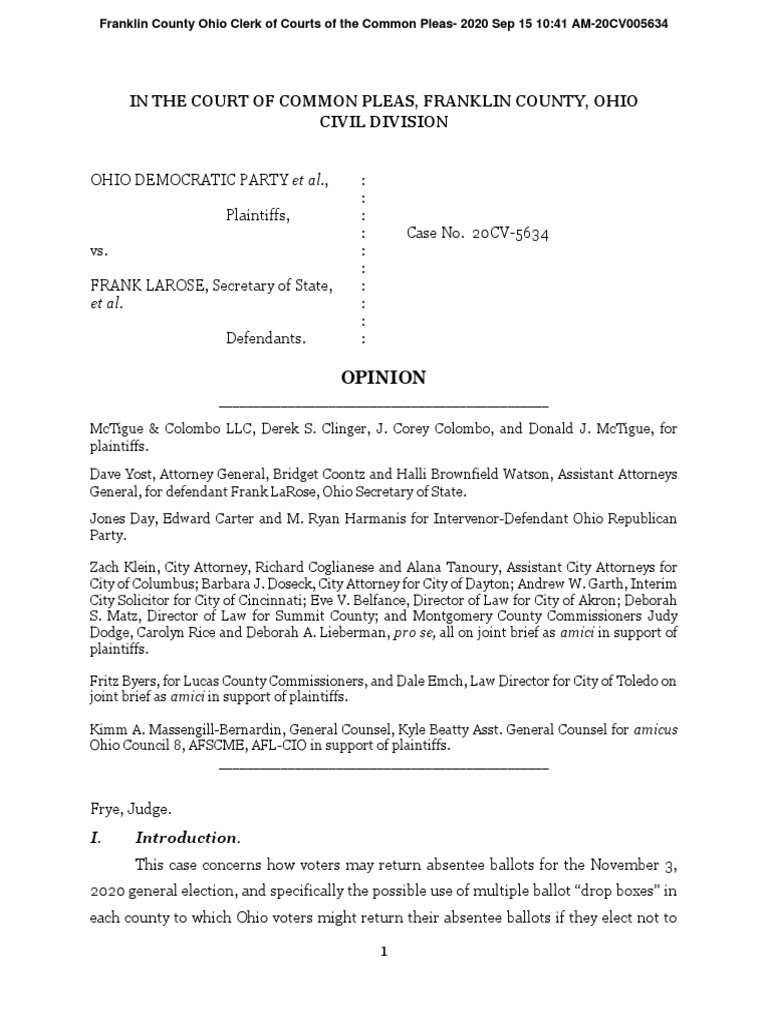 Judge Frye's Ruling on Absentee Ballots | PDF | Standing (Law ...