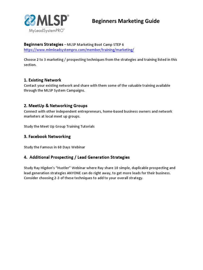 (Handout) MLSP - Beginners Marketing Guide | PDF | Business | Media ...