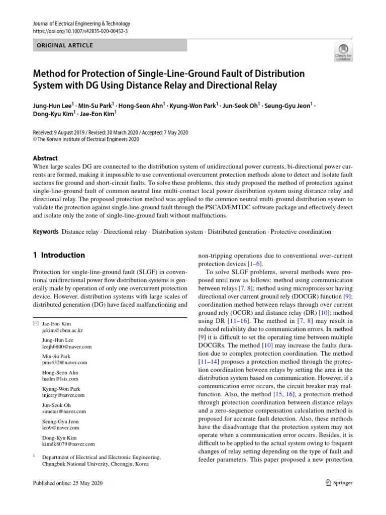 Method For Protection of Single Line Ground Fault of Distribution System With DG Using Distance ...