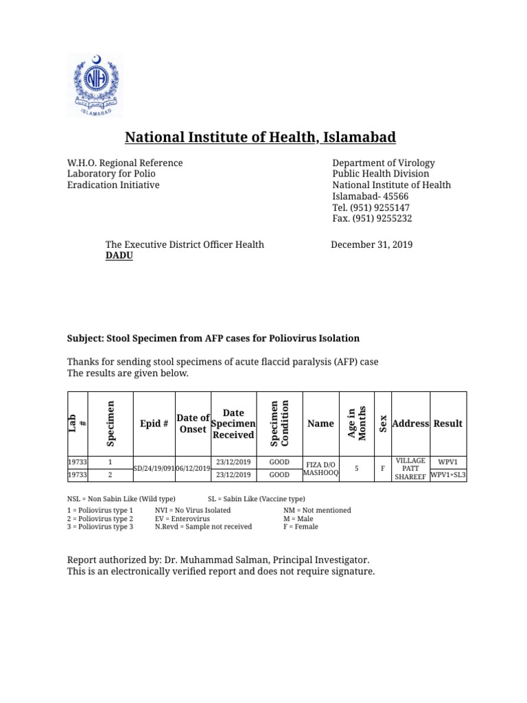Idims - Eoc.gov - PK Afp Reports Lab-Result Script Execute Country PAK ...