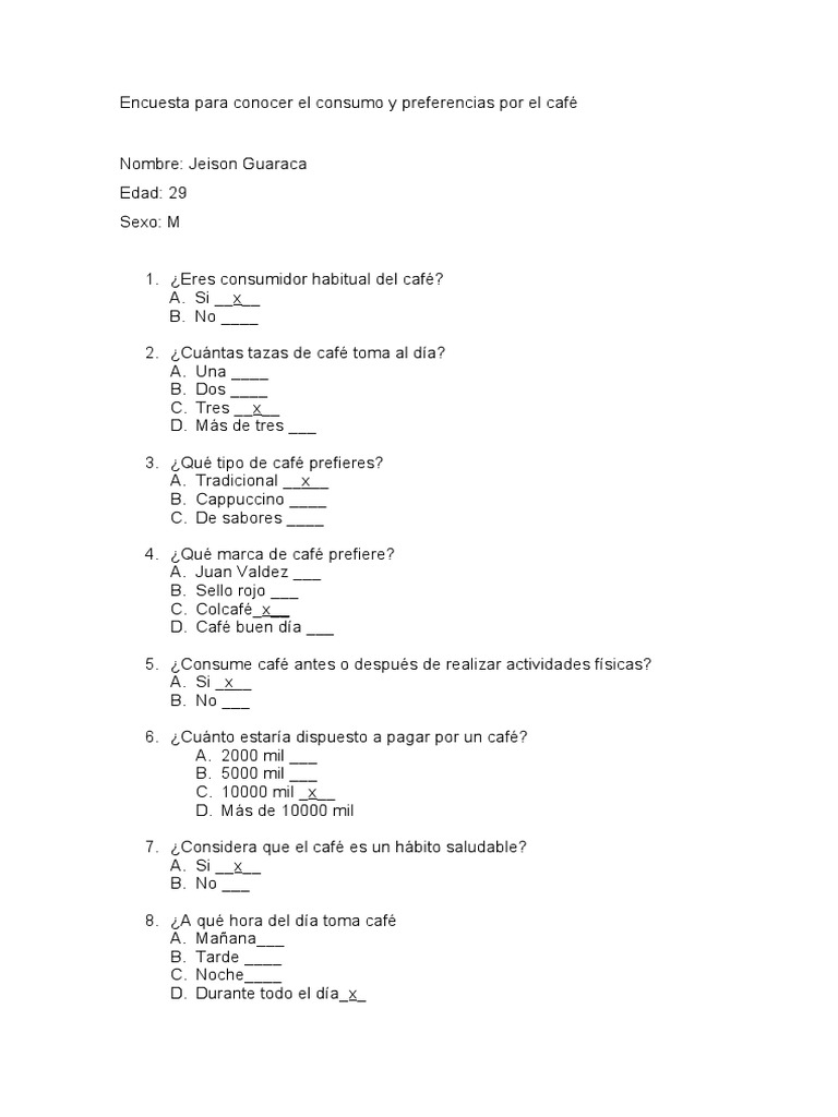 Encuesta para Conocer El Consumo y Preferencias Por El Café - Yeisson | PDF