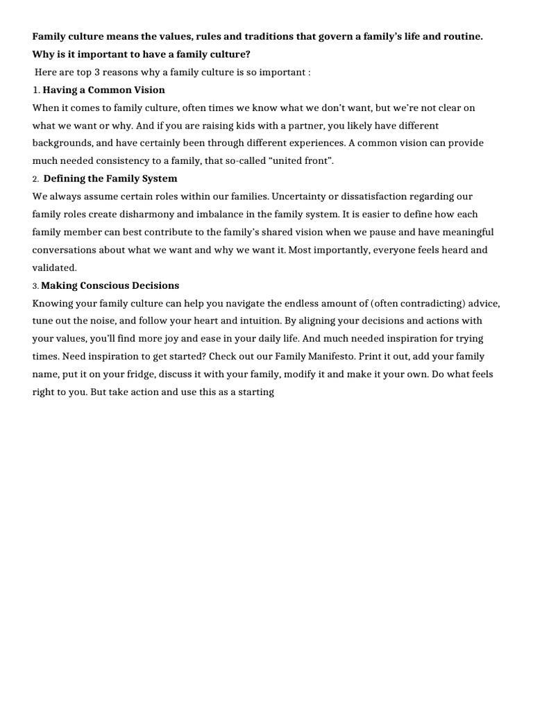 Family Culture Means The Values | PDF | Lifestyle