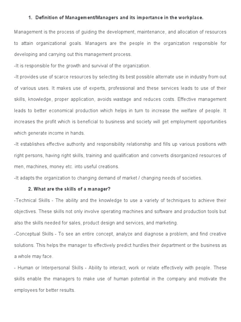 Definition of Management/Managers and Its Importance in The Workplace ...