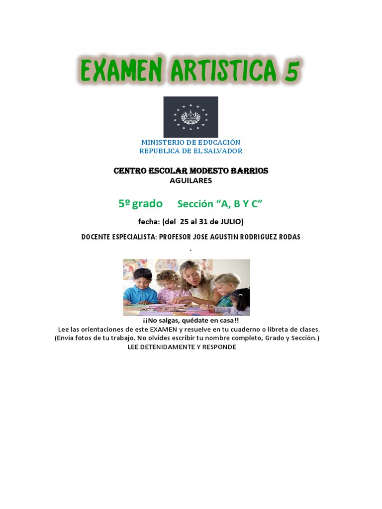 Examen Artística 5º Grado Julio | PDF