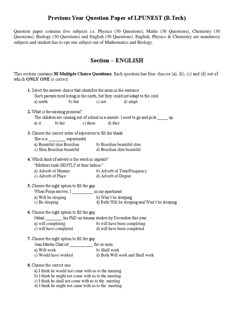 LPUNEST (B.Tech) Previous Year Question Paper | PDF | Inductor ...