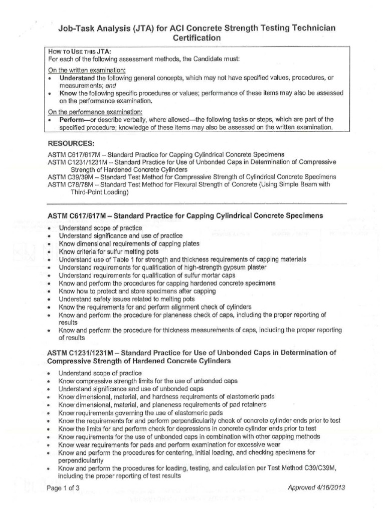 Job-Task Analysis (JTA) For ACI Concrete Strength Testing Technician ...