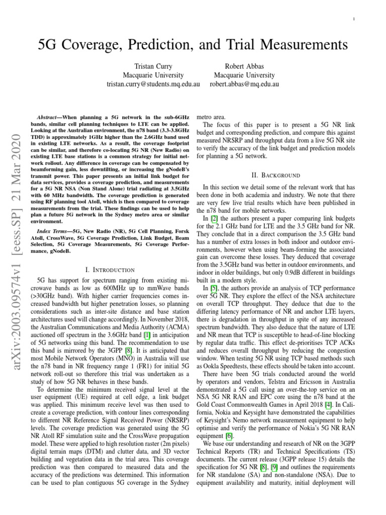 5g Coverage Prediction And Trial Measurements Pdf Lte Telecommunication Wireless