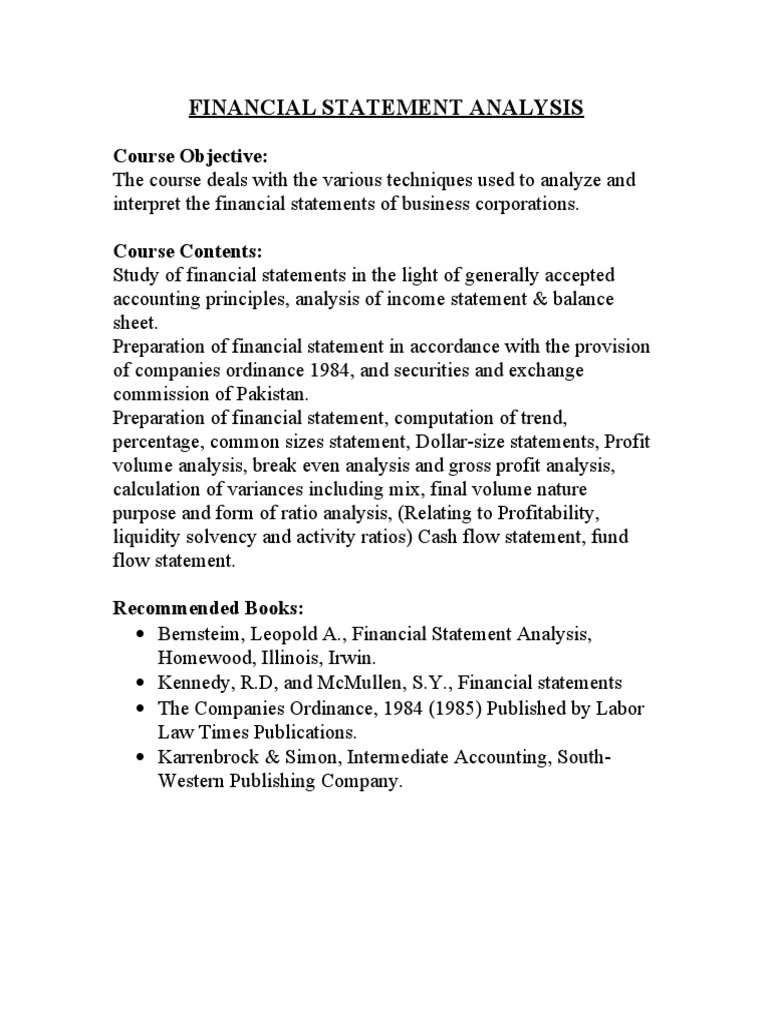 Financial Statement Analysis: Course Objective | PDF
