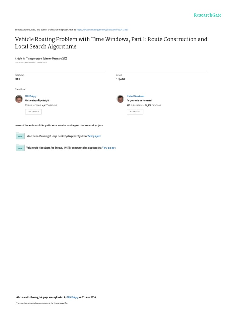 Vehicle Routing Problem With Time Windows Part I R | PDF | Metaheuristic | Mathematical Optimization