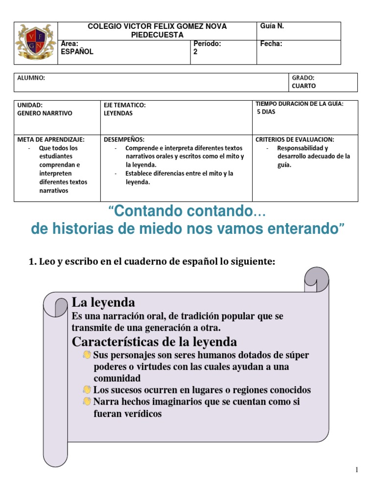 Actividades de Leyendas para Cuarto Grado | PDF | Leyendas