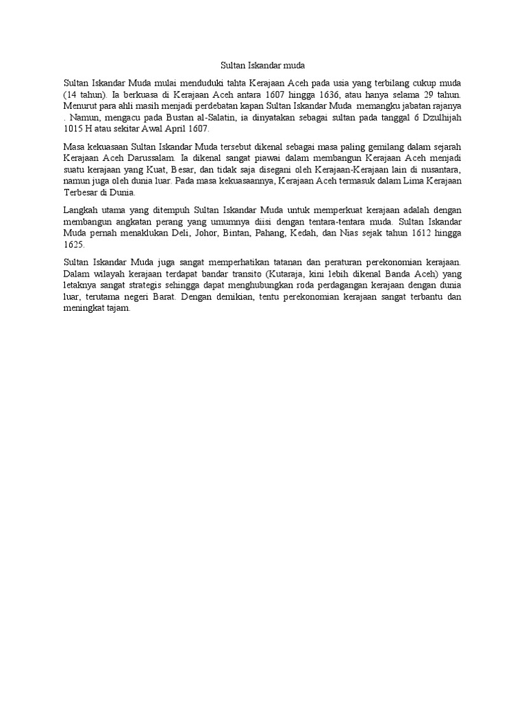 Biografi Sultan Iskandar Muda | PDF