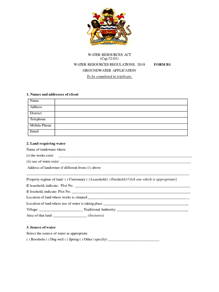 Form B1: To Be Completed in Triplicate | PDF | Water Supply | Pump