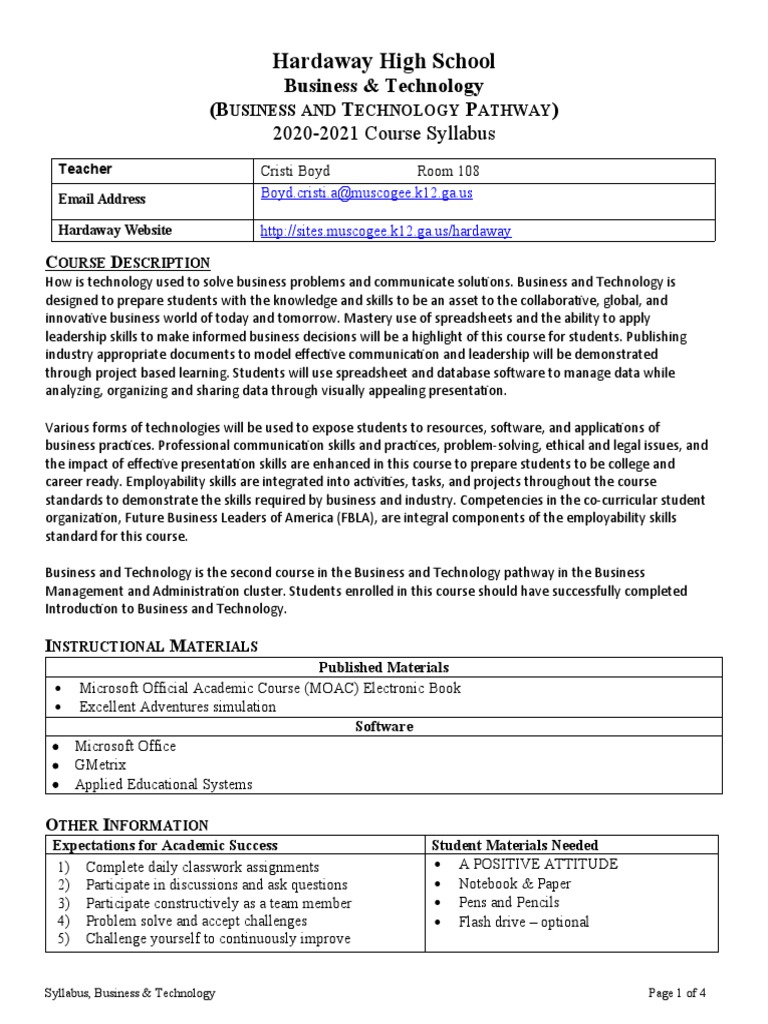 Business Technology Syllabus 2020-2021 | PDF | Leadership | Spreadsheet