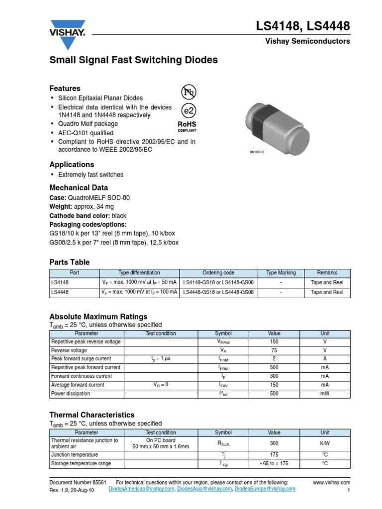 Small Signal Fast Switching Diodes: Technical Specifications and ...