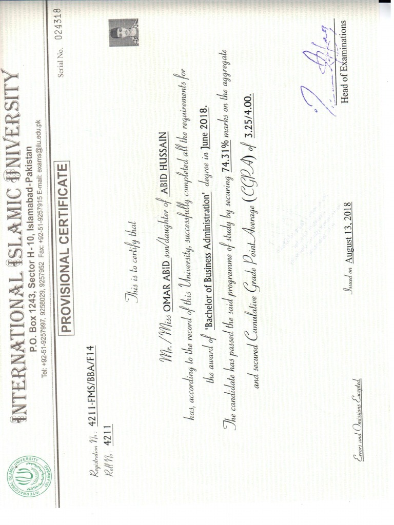 BBA Provisional Certificate PDF | PDF