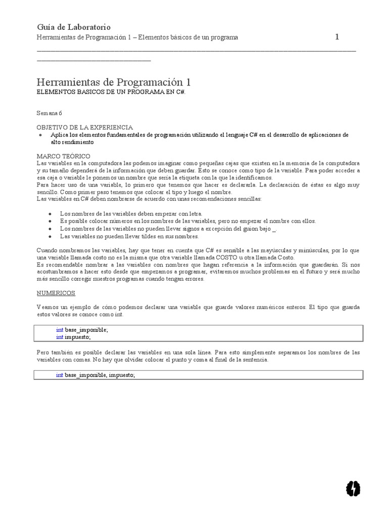 S6 - Elementos Básicos de Un Programa en C# | PDF | C Sharp (lenguaje ...