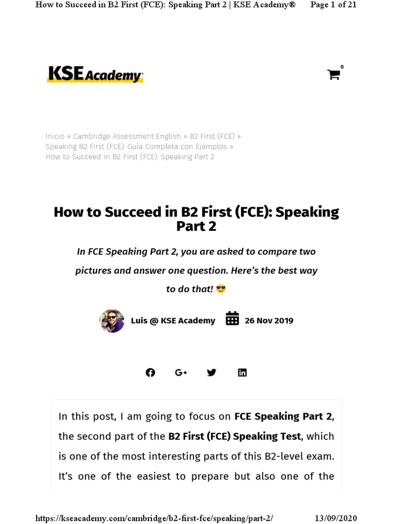 How To Succeed in B2 First (FCE) : Speaking | PDF | Question ...