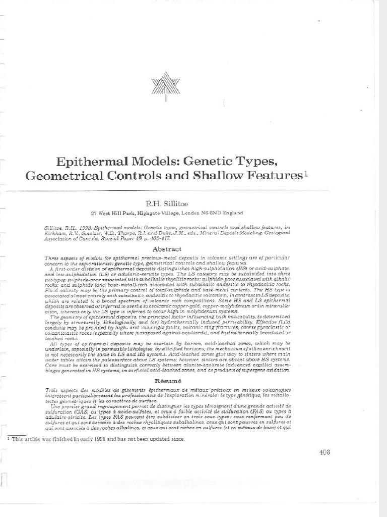 R.H. Sillitoe - Epithermal-Models-Genetic-Types-Geometrical-Controls ...