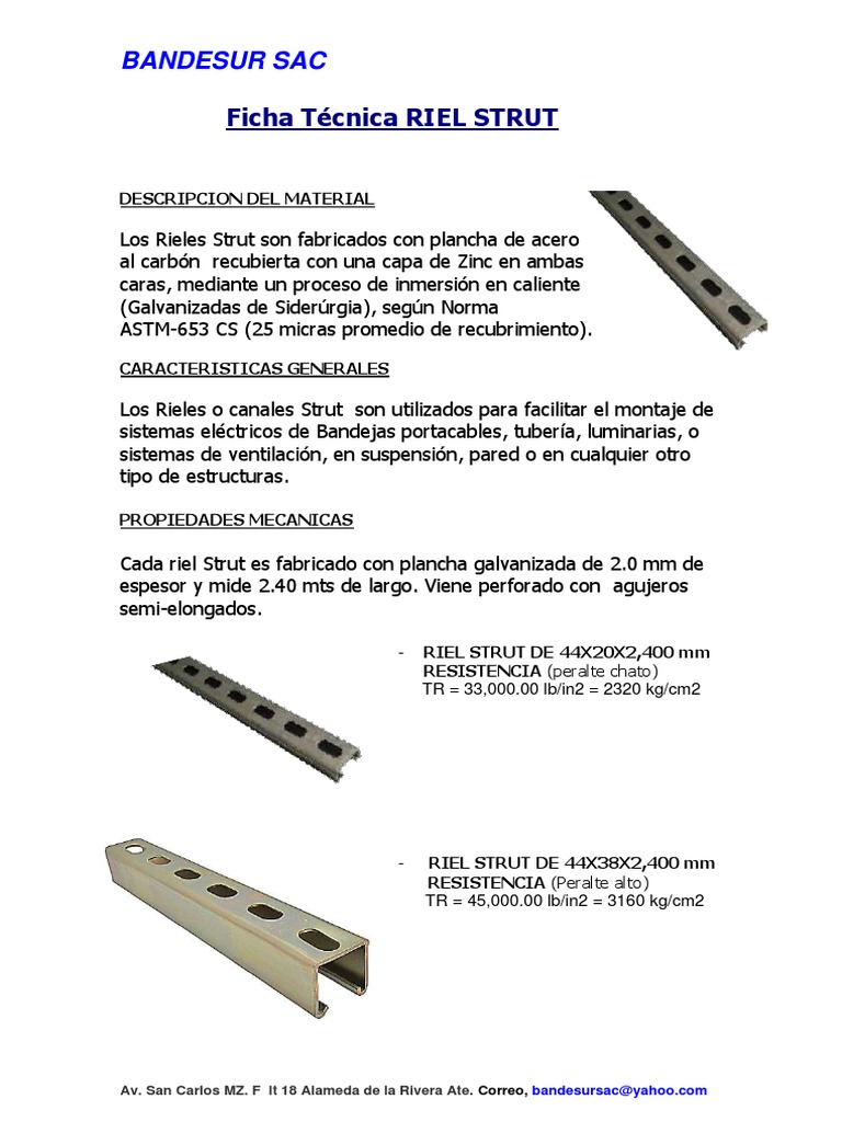 Ficha Técnica Rieles Strut. | PDF