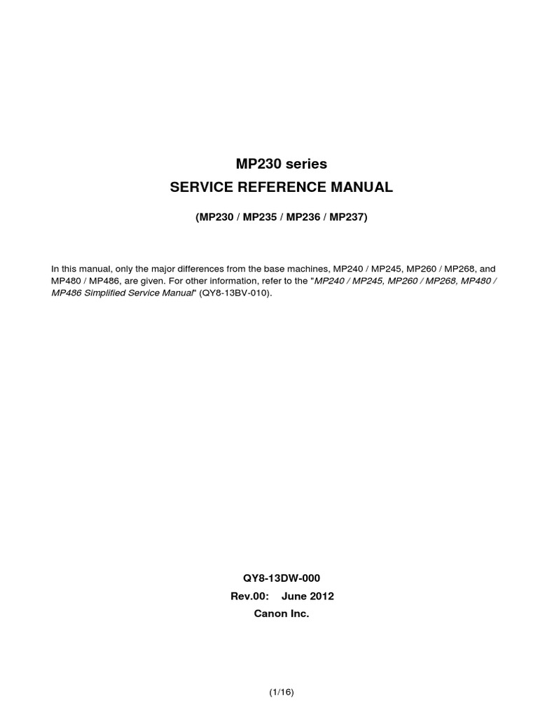 MP230 Series Service Manual Overview | PDF | Printer (Computing) | Paper