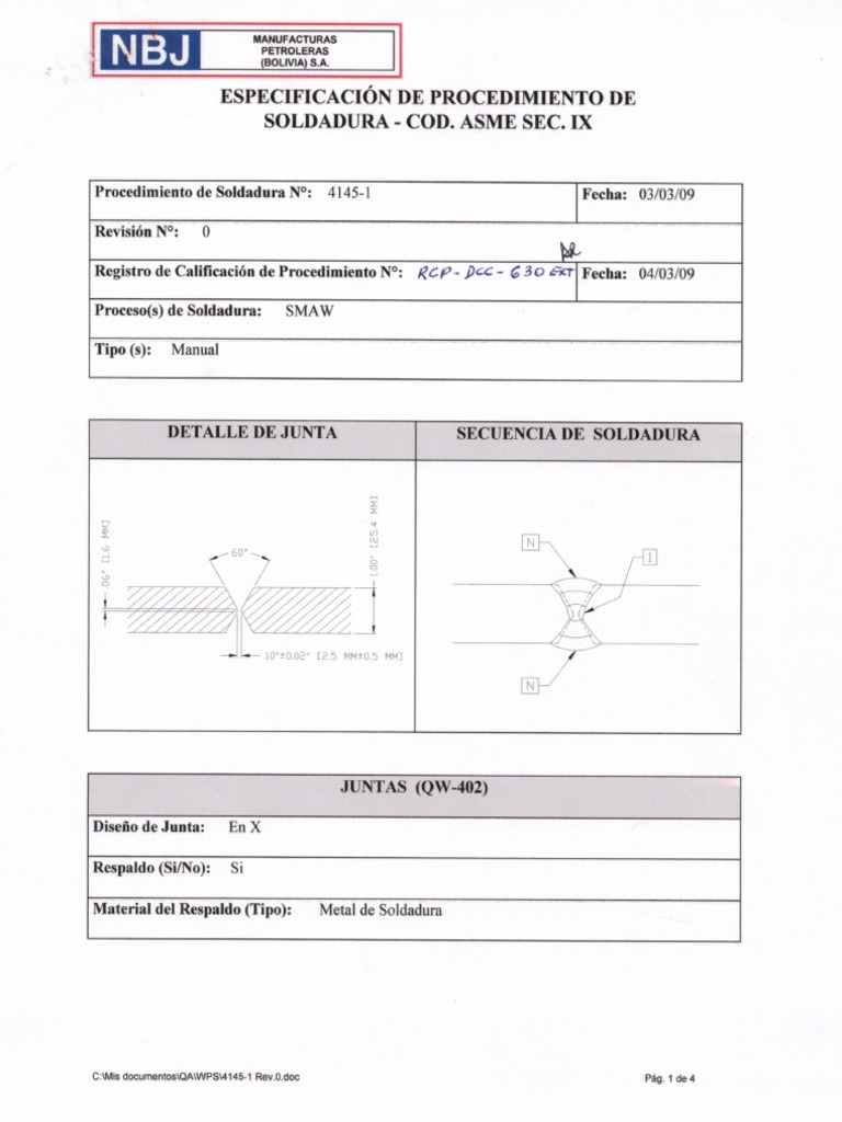 Especificación de Soldadura - Material 4145 | PDF