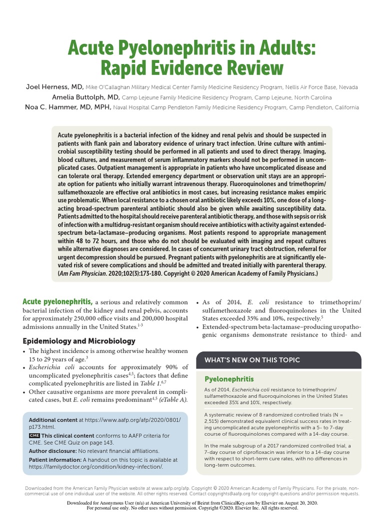 Acute Pyelonephritis in Adults Rapid Evidence Review PDF | PDF | Sepsis ...