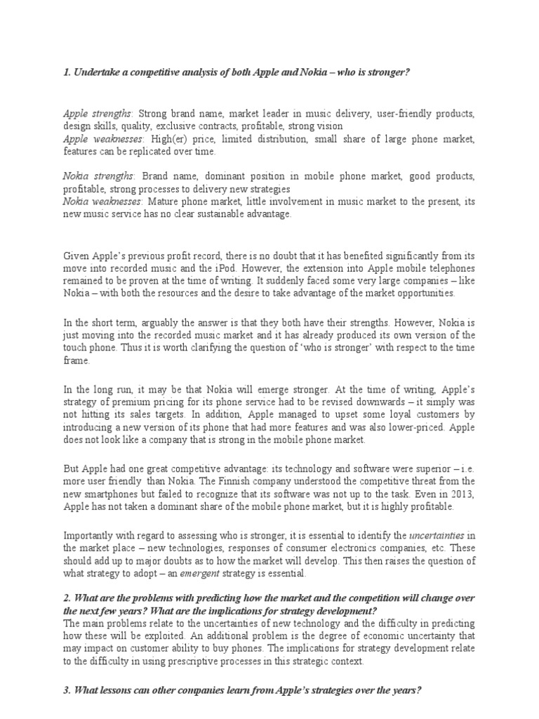 Answers To Apple Case | PDF | Nokia | Apple Inc.
